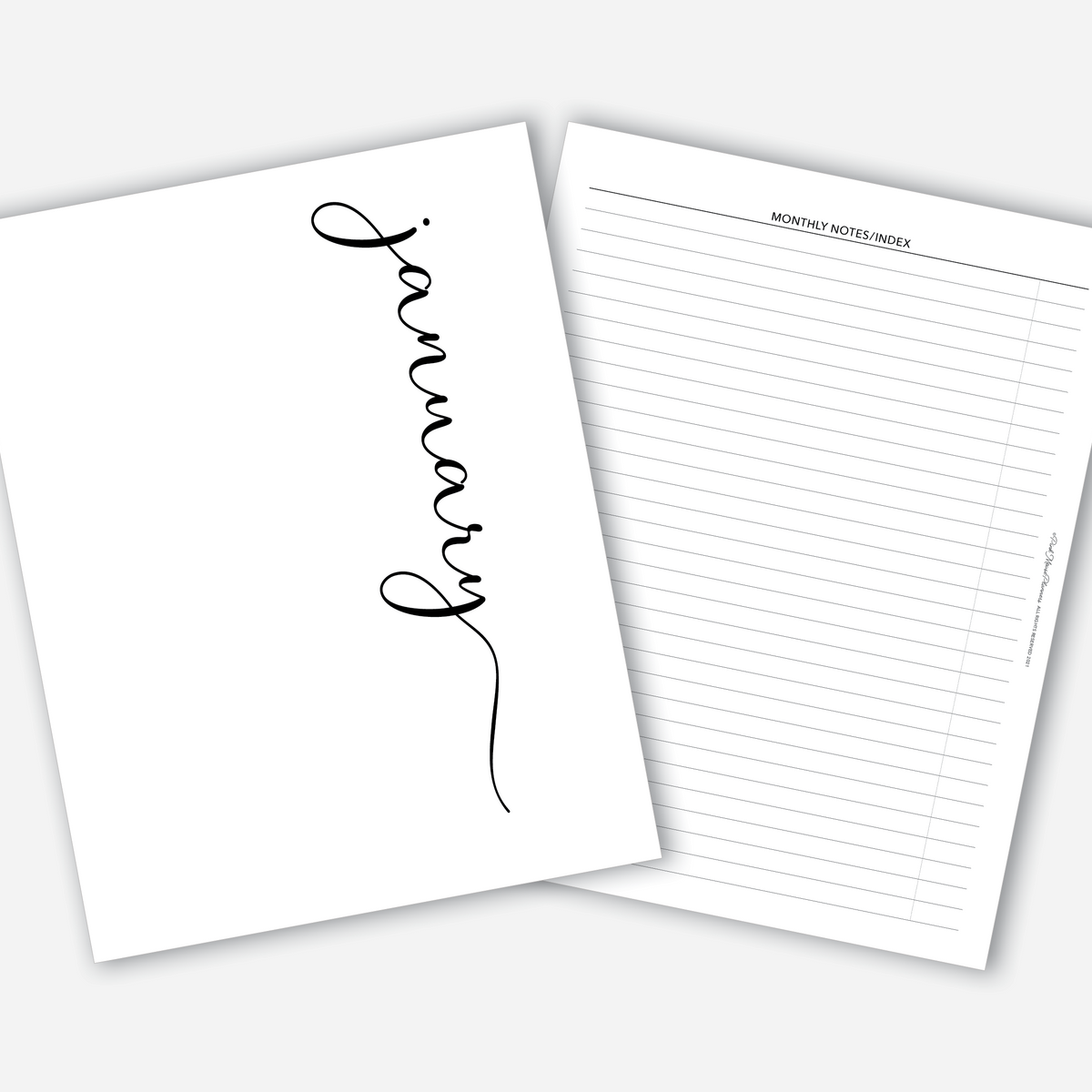 Monthly Cover Pages with Monthly Notes / Index – Planned and Productive