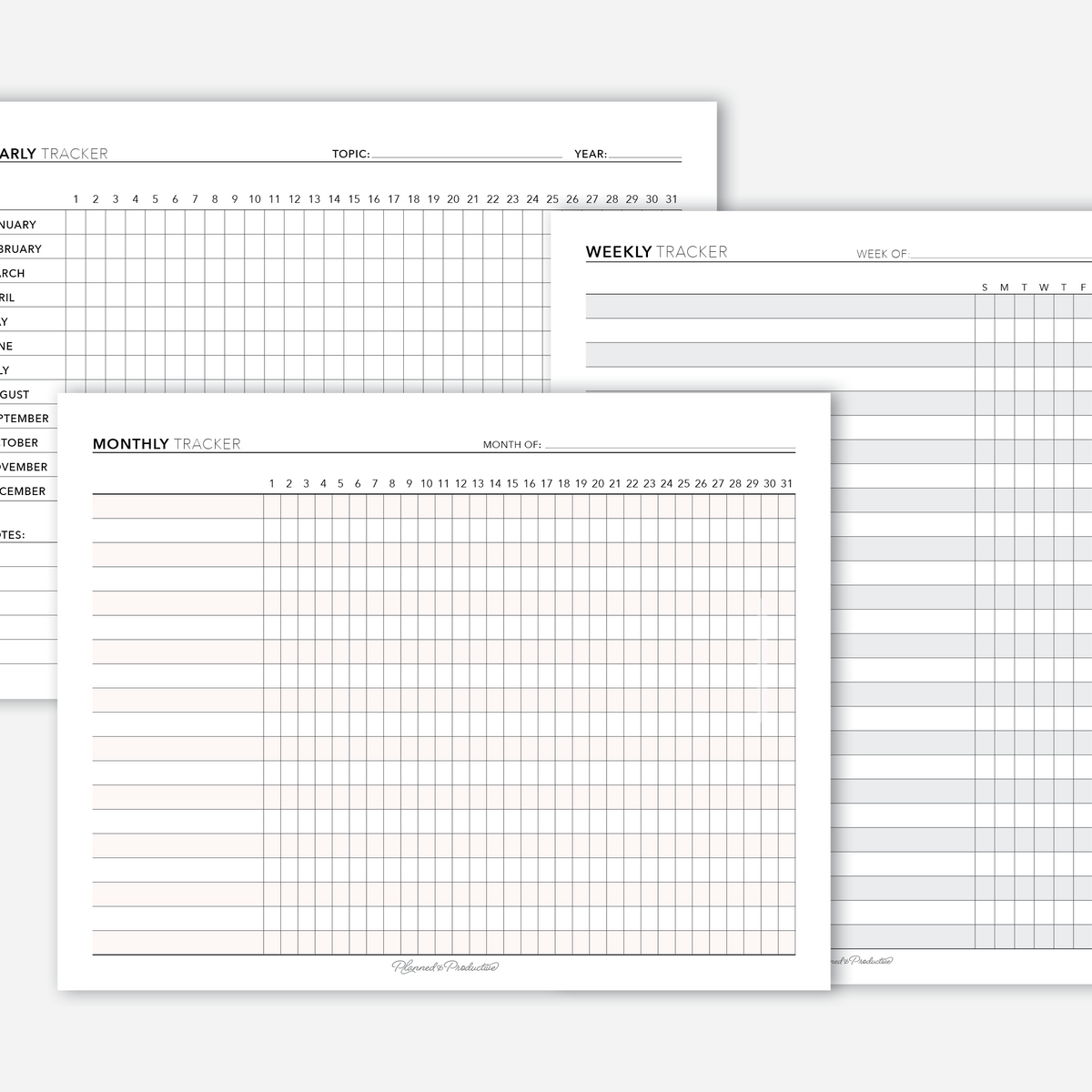 Daily, Weekly & Monthly Tracker Bundle – Planned and Productive
